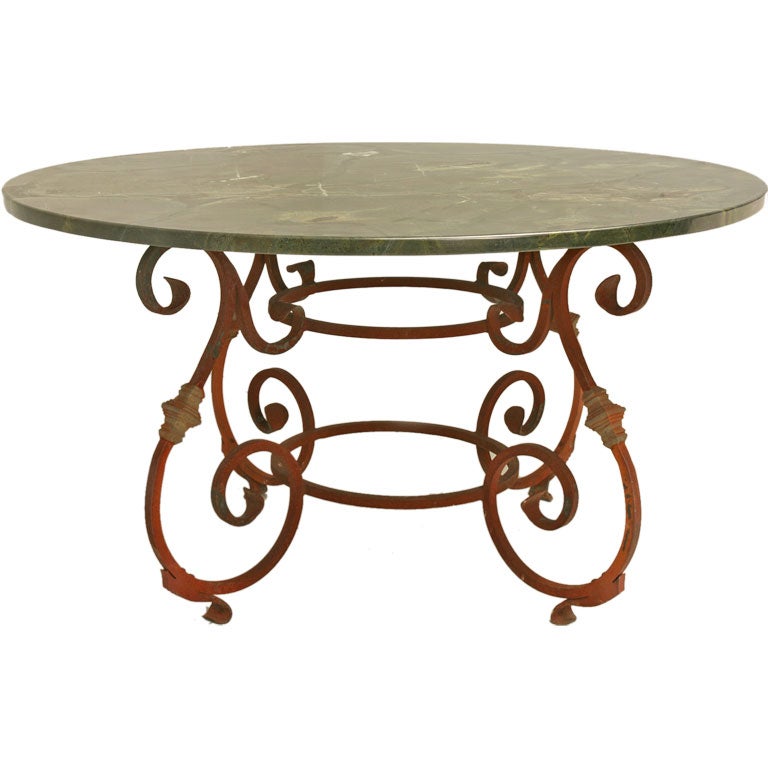 French Hand-Wrought Iron Table w/ Marble Top at 1stDibs