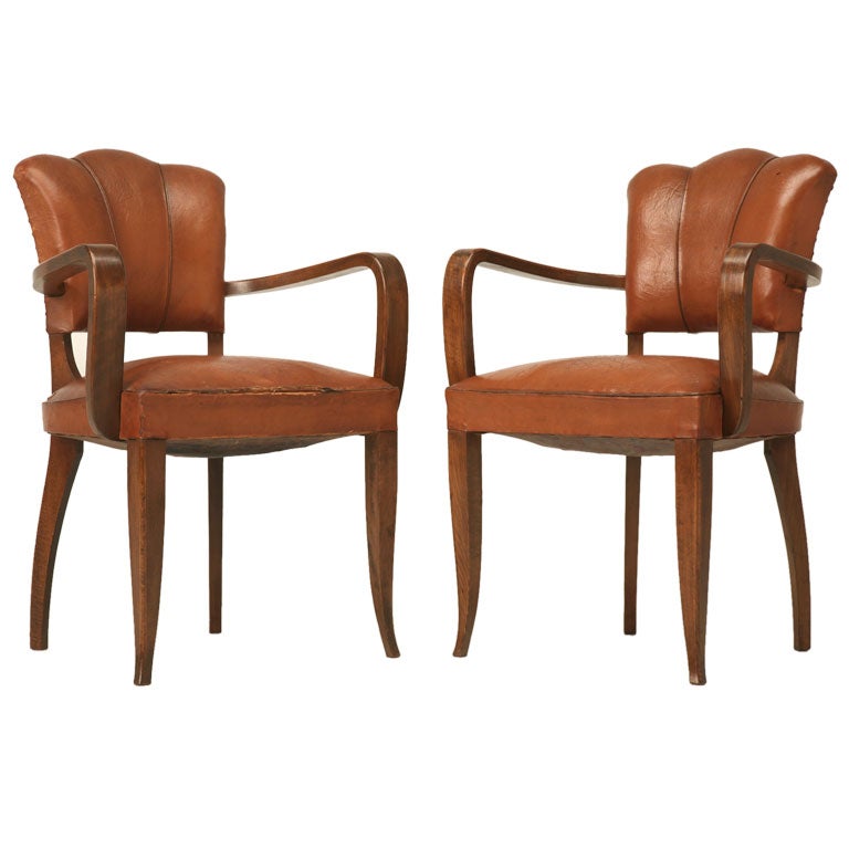 Pair of French 40's Leather Bridge Chairs at 1stDibs
