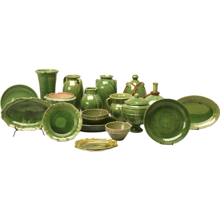 19 Piece Collection of Vintage Green Pottery and Stoneware at 1stDibs