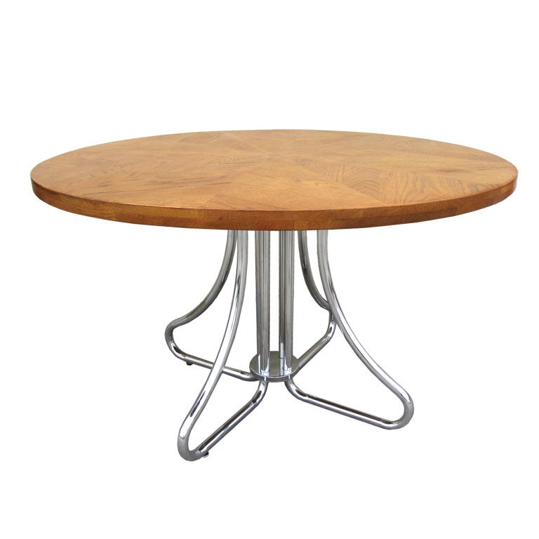 Chrome Base Table with Star Pattern Motif Veneer Attributed to Pace at ...