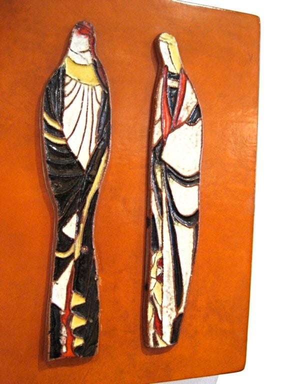 Harris Strong Leather Clad Clock with glazed Earthenware Figures For ...