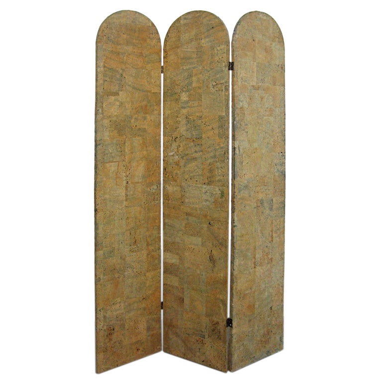 Patchwork Burl Cork Veneer Three Panel folding Screen at 1stDibs