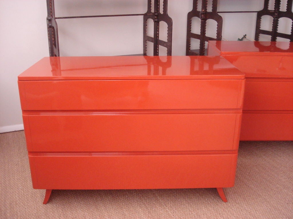 Pair of Orange Lacquered Chest of Drawers at 1stdibs