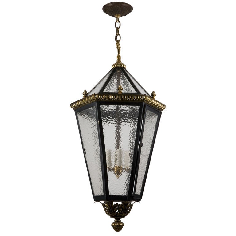 A six sided lantern in brass and black enamel at 1stDibs