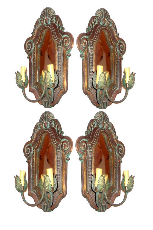 Set of Four Repousse Metal Sconces at 1stDibs