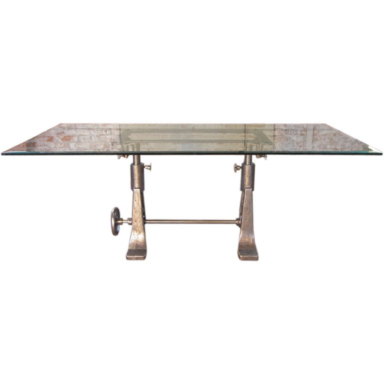 Vintage Industrial Cast Iron and Glass Adjustable Desk /Table Base at ...