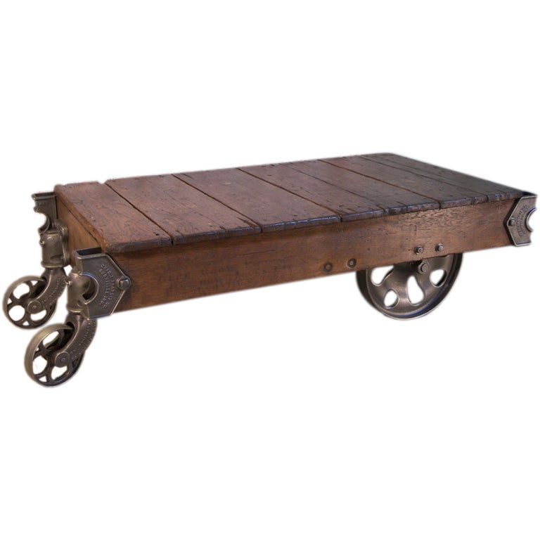 Vintage Industrial Cast Iron and Wood Rolling Table / Cart at 1stDibs