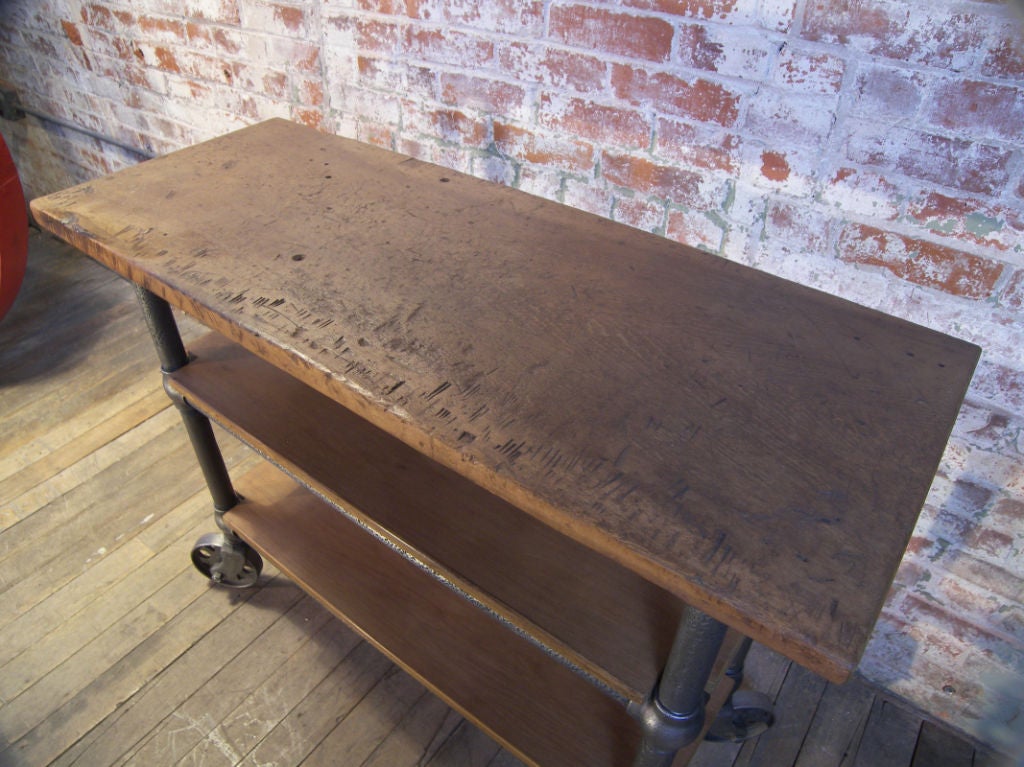 Vintage Industrial Wood and Metal Roll Around Cart / Island at 1stDibs ...