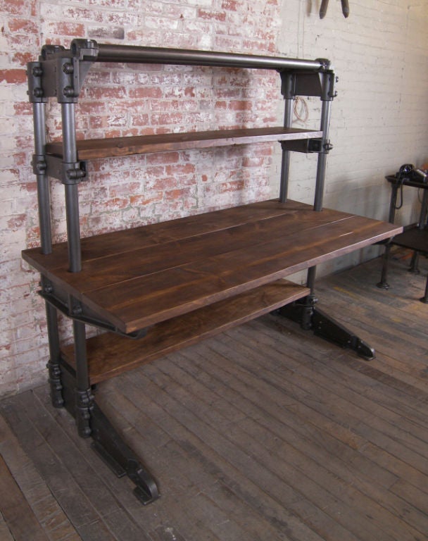Vintage Industrial Cast Iron and Wood Workstation / Desk at 1stDibs ...