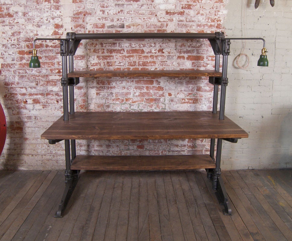 Vintage Industrial Cast Iron and Wood Workstation / Desk at 1stDibs ...