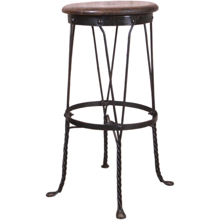Vintage Metal Twist Leg Stool with Oak Seat at 1stDibs