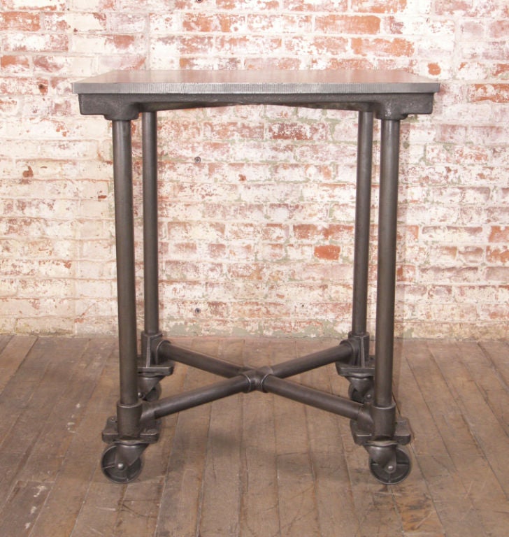 Vintage Industrial Cast Iron and Steel Turtle Table on Casters at ...