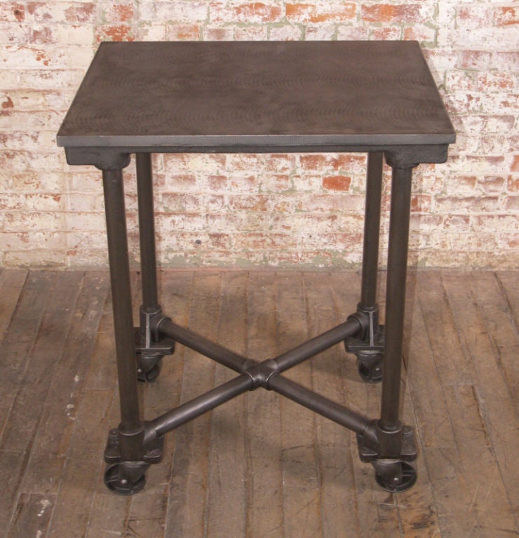 Vintage Industrial Cast Iron and Steel Turtle Table on Casters at ...