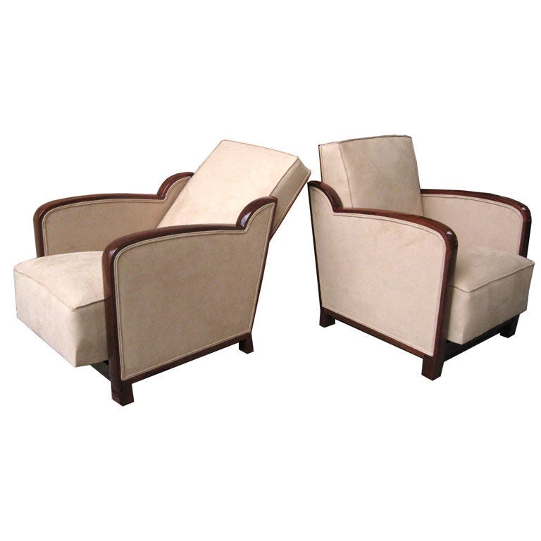 Pair of French Art Deco Reclining Club Chairs at 1stDibs