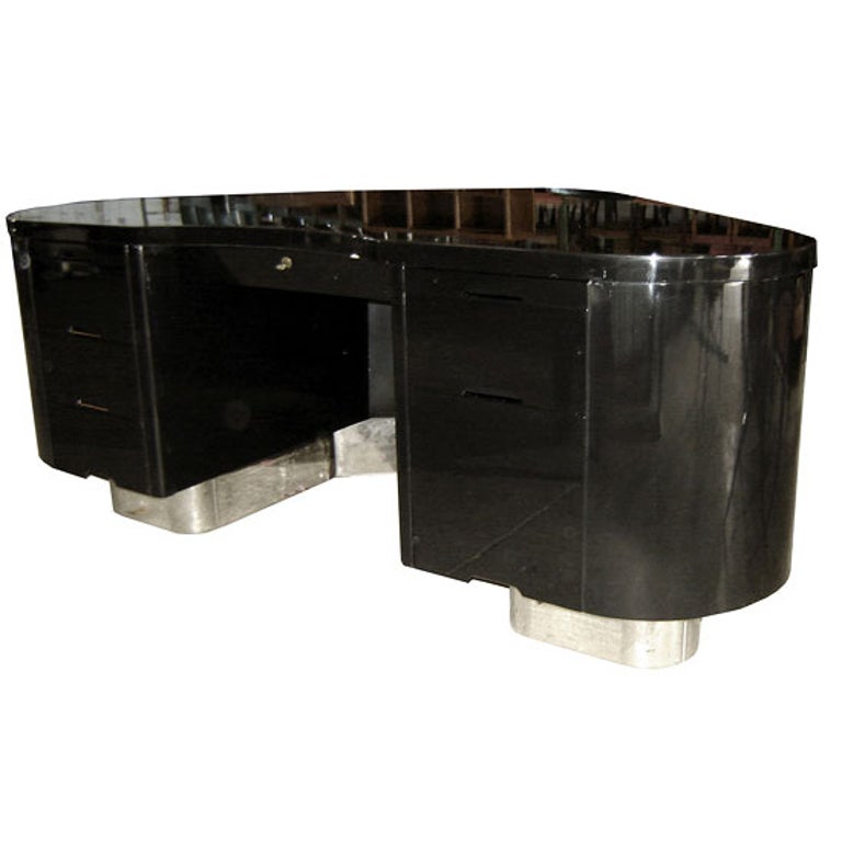 American Art Deco FLETCHER Aviation Desk Black Lacquer at 1stDibs