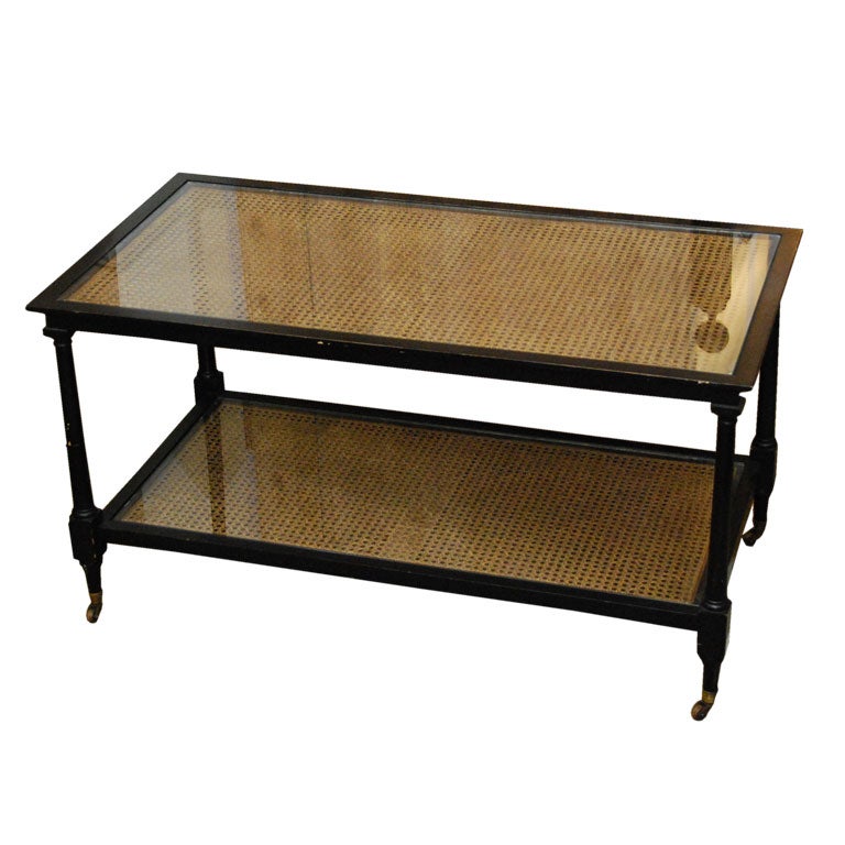 Cane and glass painted coffee table at 1stDibs