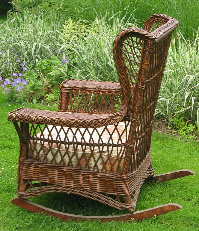 BAR HARBOR WICKER WINGBACK ROCKER at 1stDibs