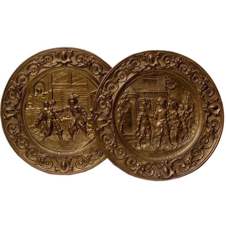 Pair of Large Brass Decorative Plates at 1stDibs