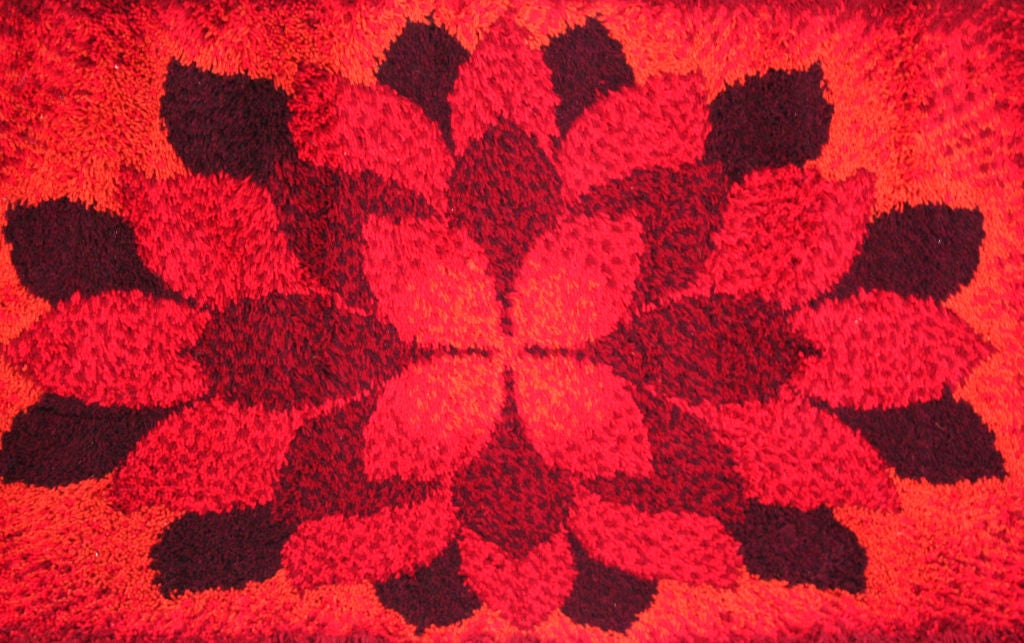 Vibrant Deep Red Tone Rya Area Rug For Sale at 1stDibs
