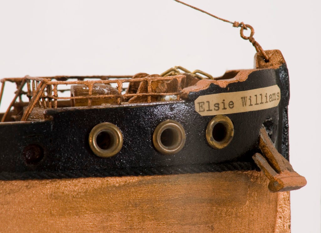 Handpainted Ship in Glass Display Case by Elsie Williams at 1stDibs