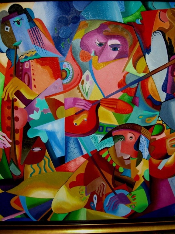 Large cubist mural sized painting musicians Constantin Tanasache at 1stDibs