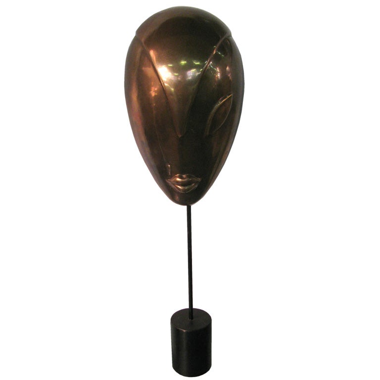 Hagenauer styled hand hammered brass mask on bronze stand at 1stDibs