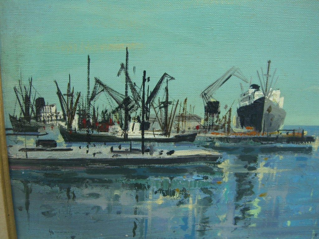 Marine Oil Canvas Painting Noted French Artist Maurice Buffet at 1stDibs