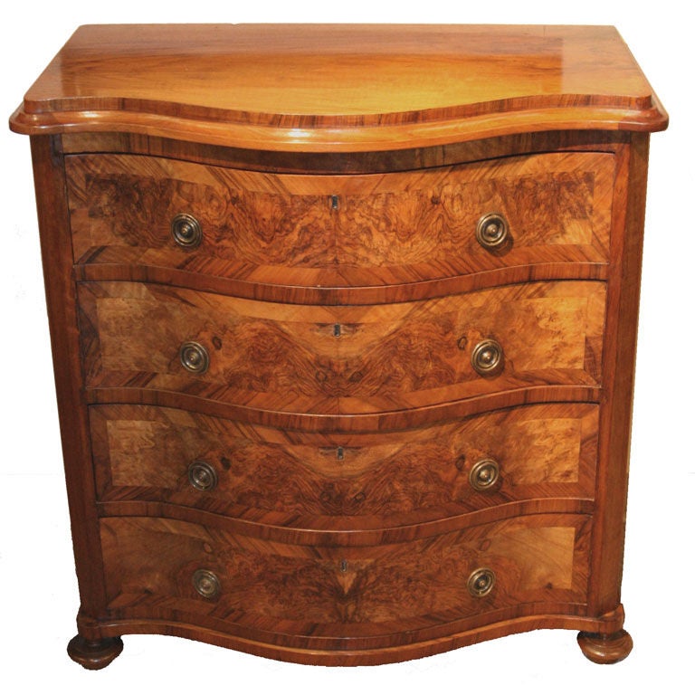 Continental Burl Walnut Serpentine Chest at 1stDibs