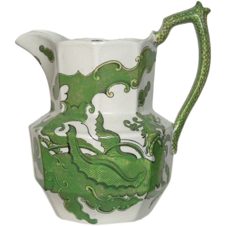 STAFFORDSHIRE GREEN and WHITE DRAGON PITCHER at 1stDibs