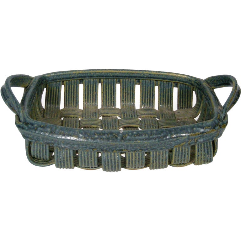 PARMENTIER BLUE POTTERY BASKET at 1stDibs
