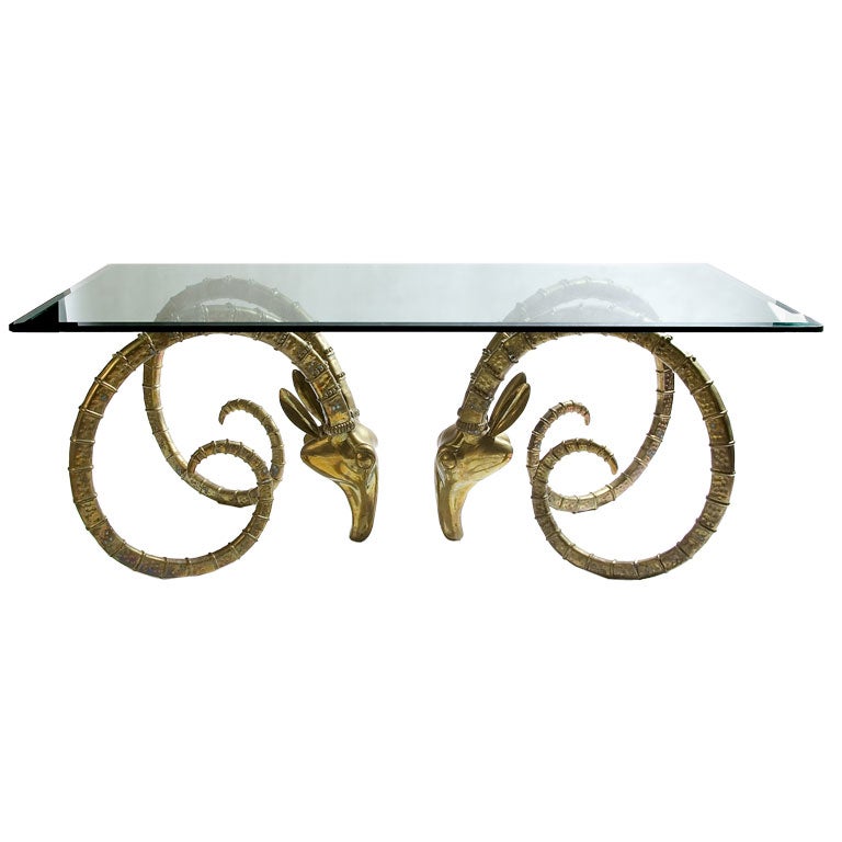 Large Ram's Head Table With Glass Top at 1stDibs