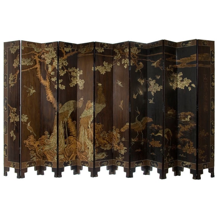 Twelve Panel Chinoiserie Screen at 1stDibs