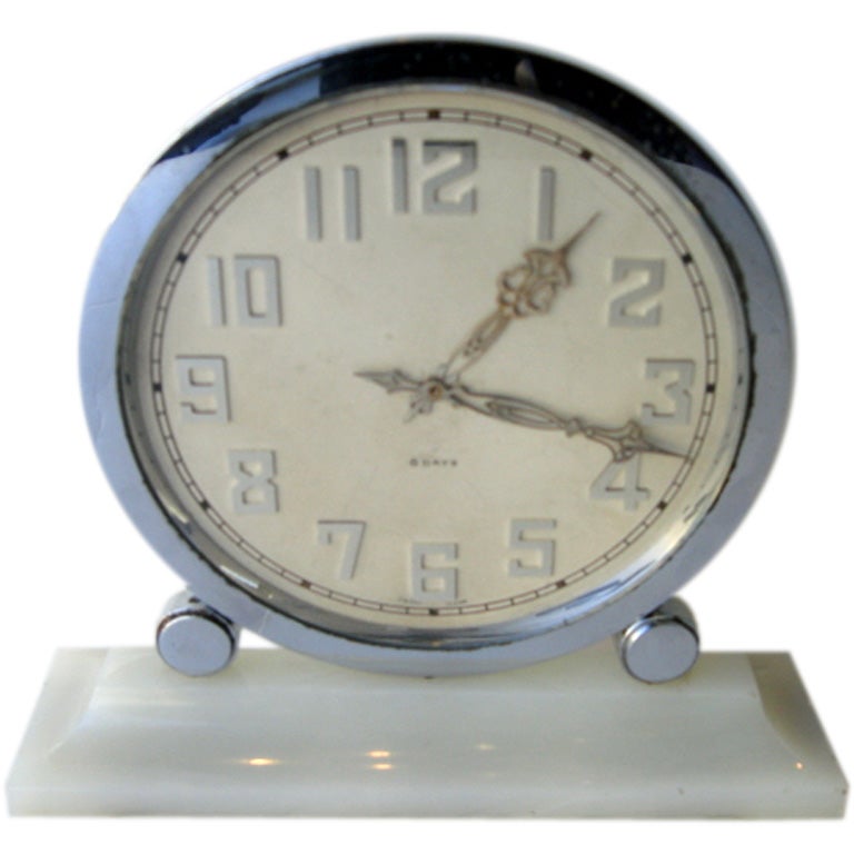 Chrome Art Deco Desk Clock on a Marble base at 1stDibs