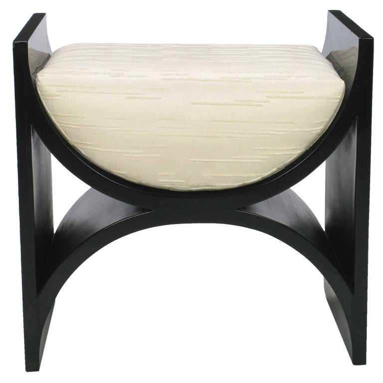 Vintage Interior Crafts Black Lacquer Modern Curule Form Bench at 1stDibs