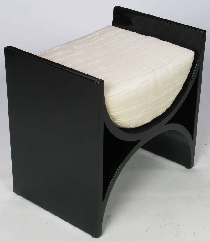 Vintage Interior Crafts Black Lacquer Modern Curule Form Bench at 1stDibs