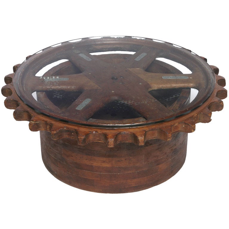 Unique Vintage Oversized Wooden Sprocket Coffee Table at 1stDibs