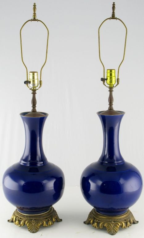 Pair Of Cobalt Blue Ceramic Table Lamps With Brass Base at 1stDibs ...