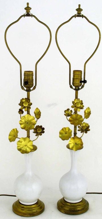 Pair White Porcelain and Gilt Tole Metal Table Lamps at 1stDibs