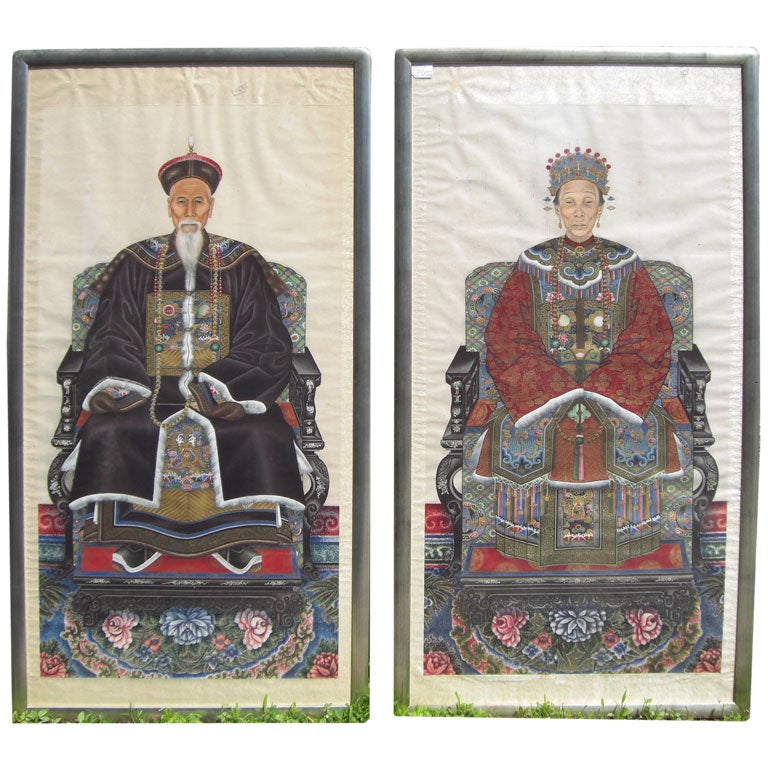 Outstanding pair of chinese ancestral portraits at 1stDibs