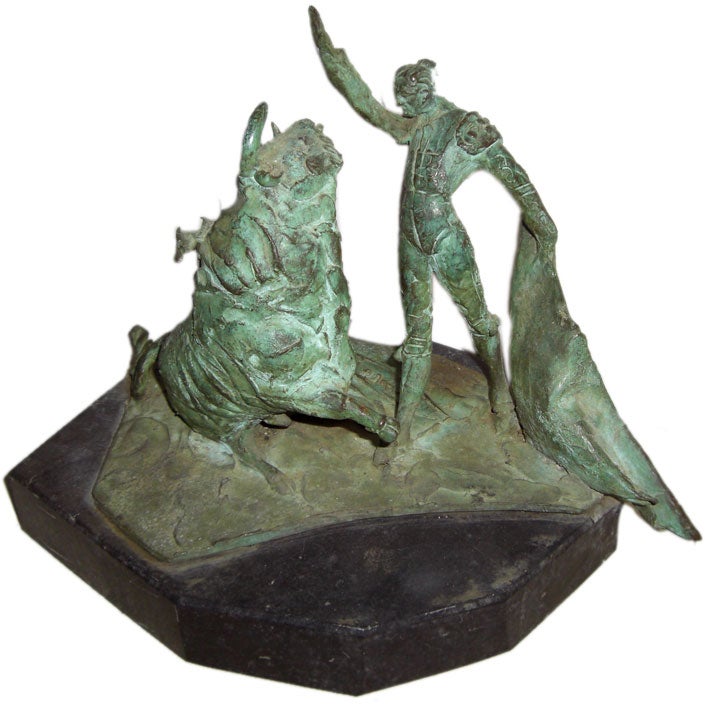 Vintage Mexican bronze sculpture of a bullfight signed Juarez at 1stDibs
