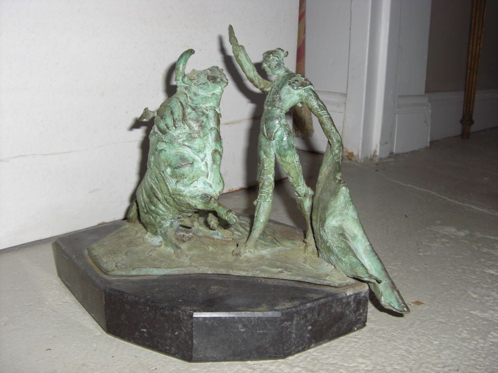 Vintage Mexican bronze sculpture of a bullfight signed Juarez at 1stDibs