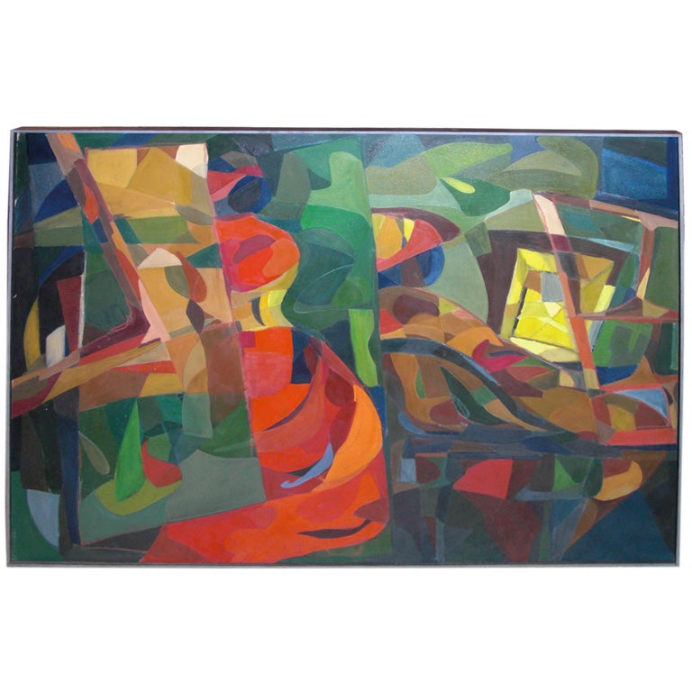 Large abstract oil on canvas by Lillian Manney circa 1970 at 1stDibs