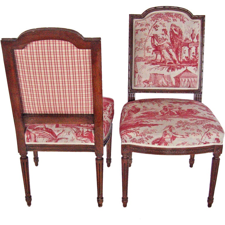 A Pair of New Chairs with Antique Toile Fabric at 1stDibs
