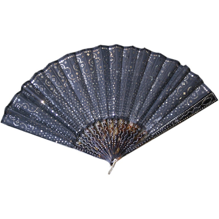 A Flirtatious Black Evening Hand Fan For Sale at 1stDibs