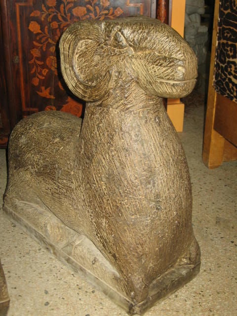 Large Pair of Carved Stone Rams at 1stDibs