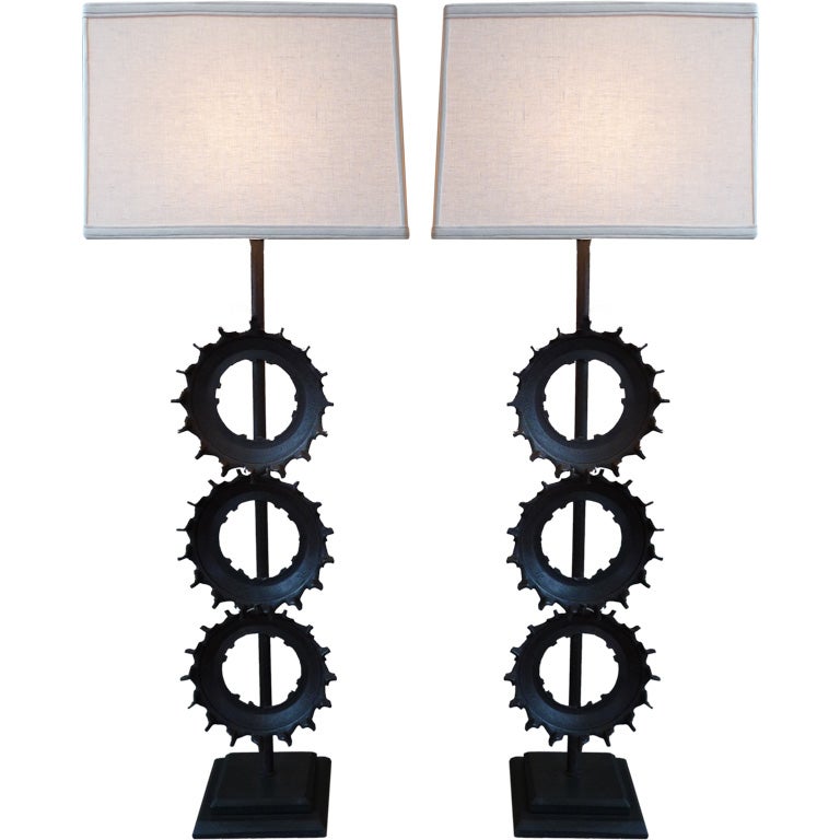 Pair of Tall Industrial "Gear" Lamps at 1stDibs