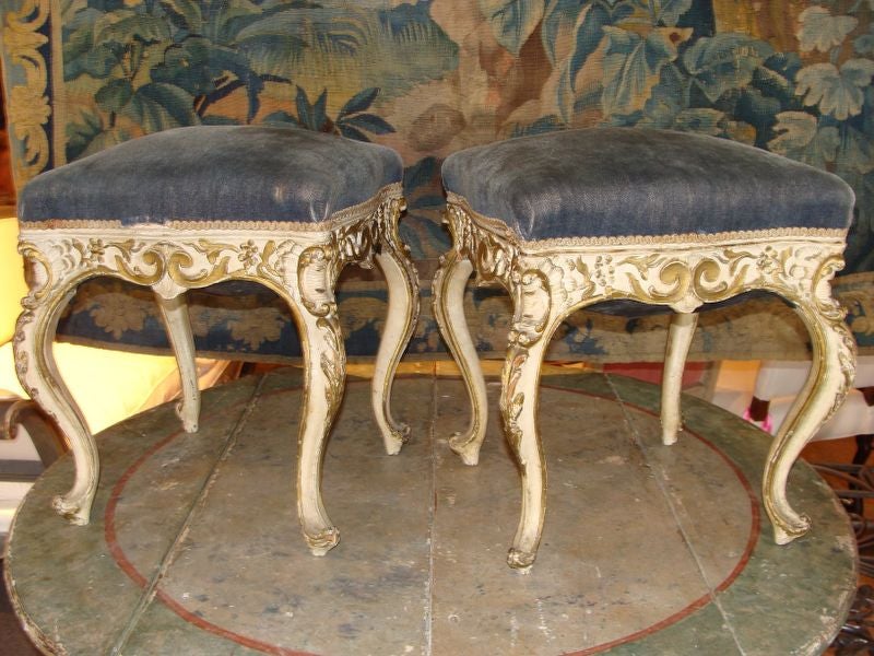 Pair Of 19th Century Carved Italian Rococo Stools at 1stDibs