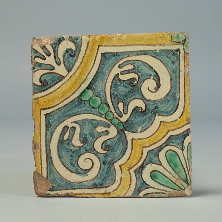 Three 18th Century Spanish Colonial Glazed Tiles at 1stDibs