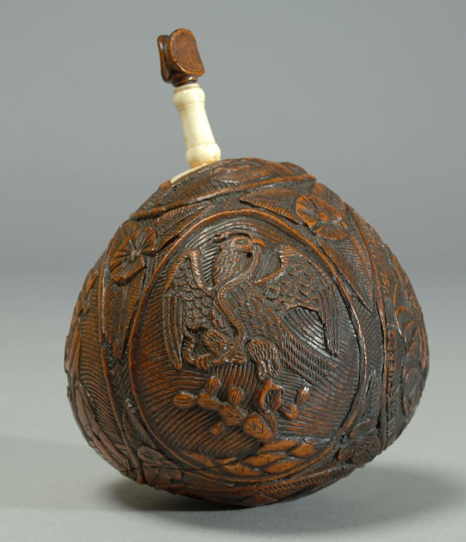 Superb Antique Mexican Carved Coconut Flask at 1stDibs