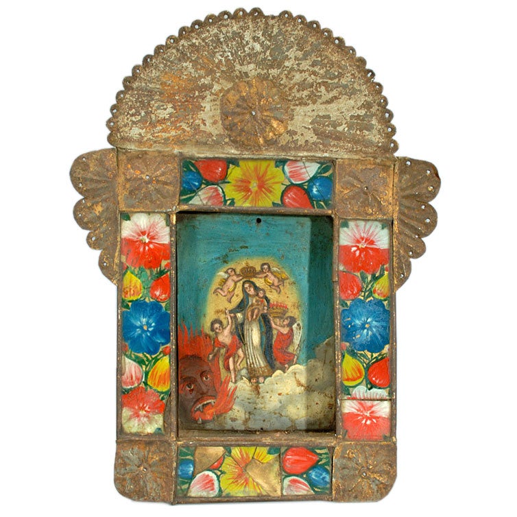 Charming 19th Century Mexican Folk Retablo Painting at 1stDibs